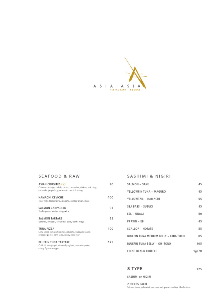 Asia Asia A La Carte Menu | PDF | Sushi | Sauce