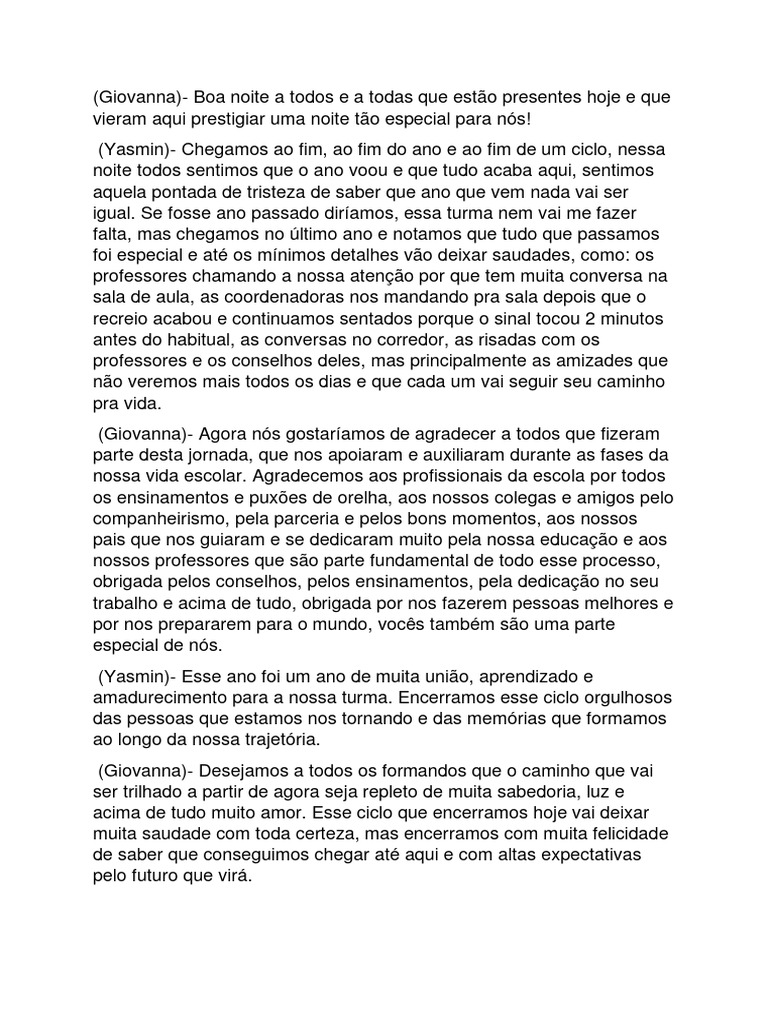 Discurso de Formatura | PDF Discurso de Formatura | PDF