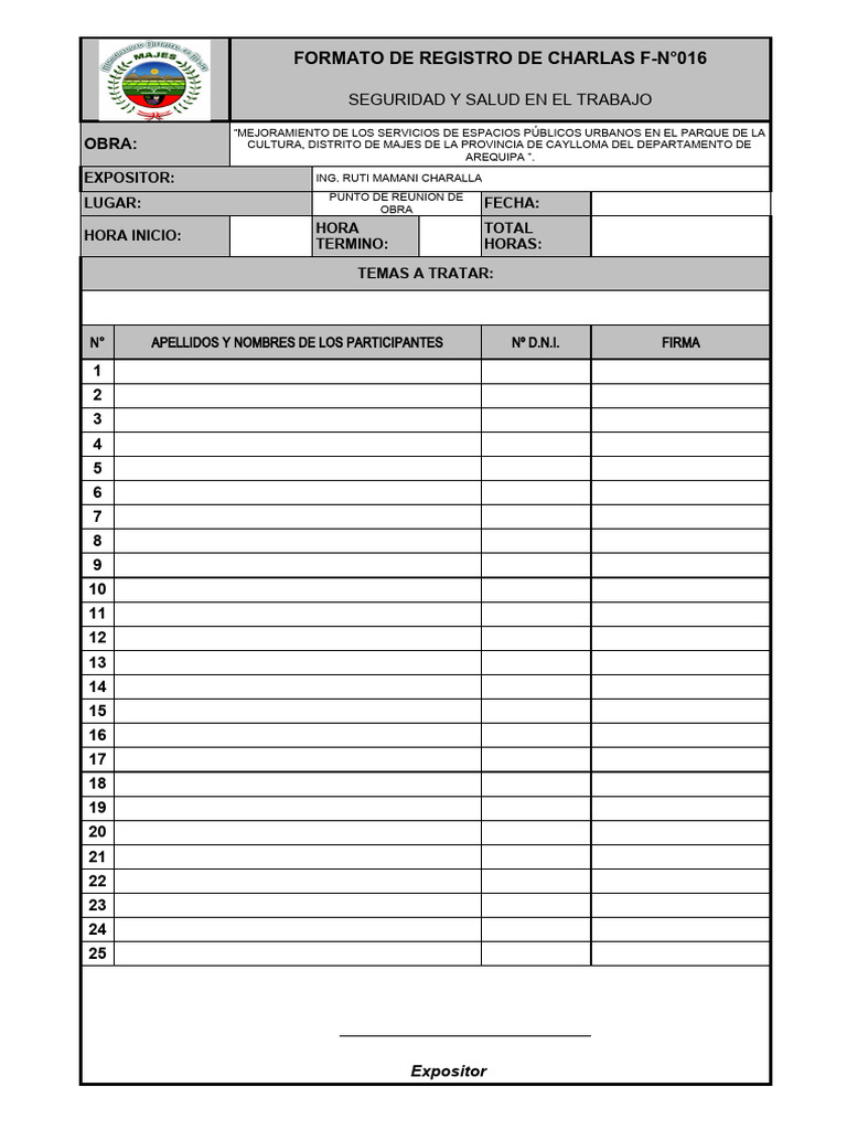F-N°016 Formato de Registro de Charlas | PDF