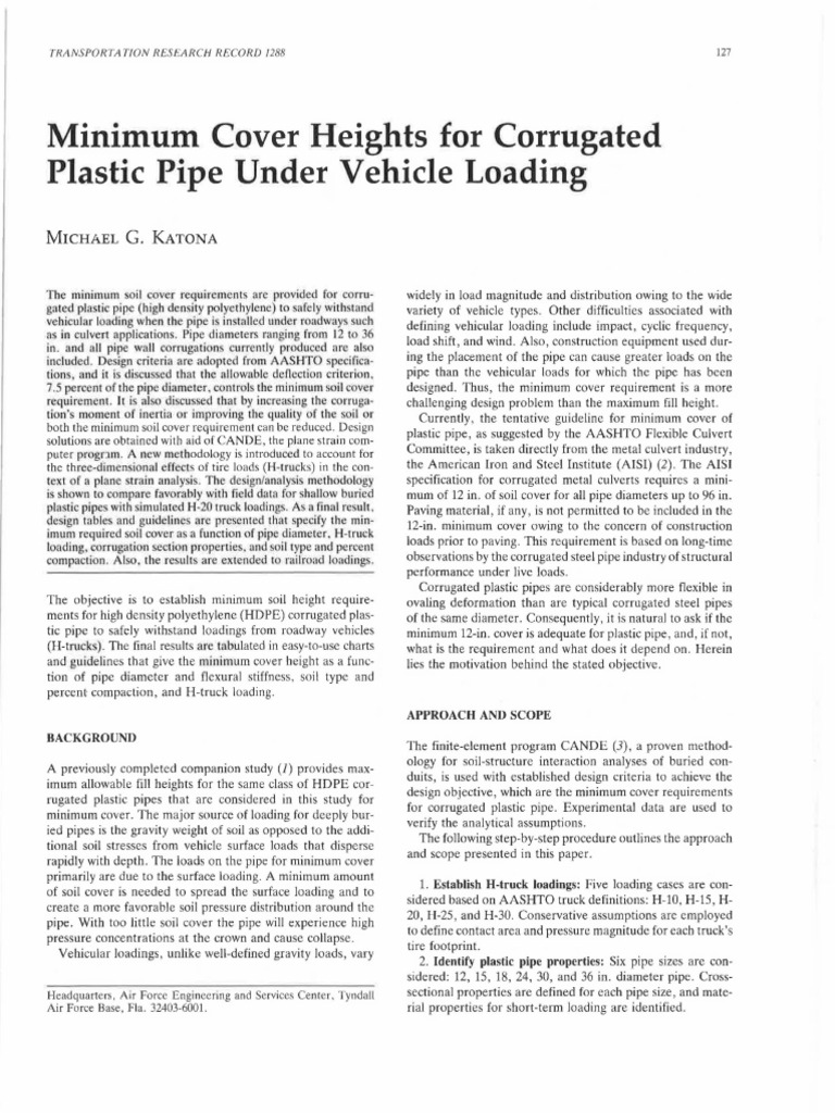 Minimum Soil Cover for Plastic Pipes | PDF | Young's Modulus | Pipe ...