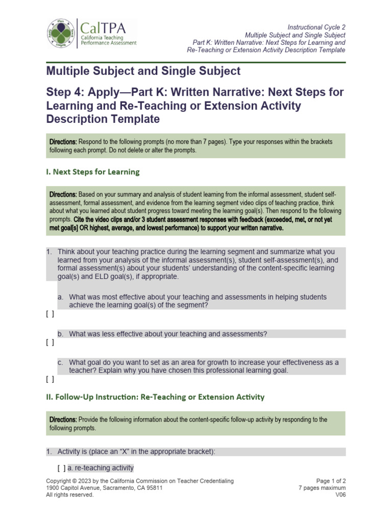 CalTPA C2 S4 K ReteachingOrExtensionActivityDescription | PDF ...