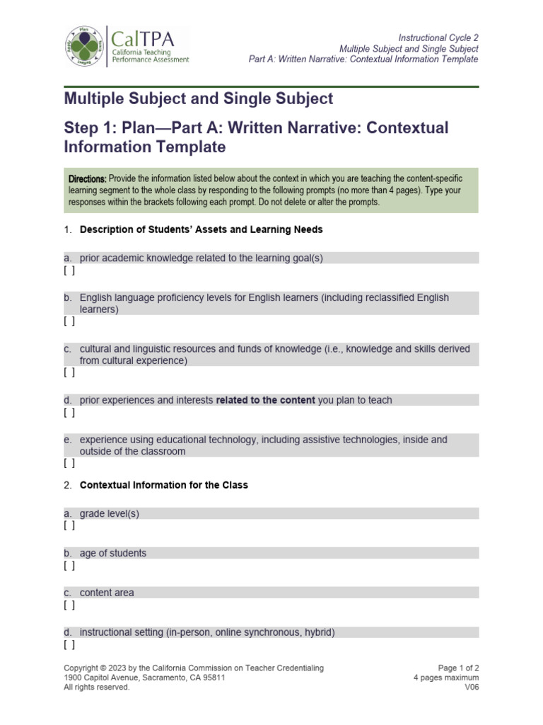 CalTPA C2 S1 A ContextualInformation | PDF | Individualized Education ...