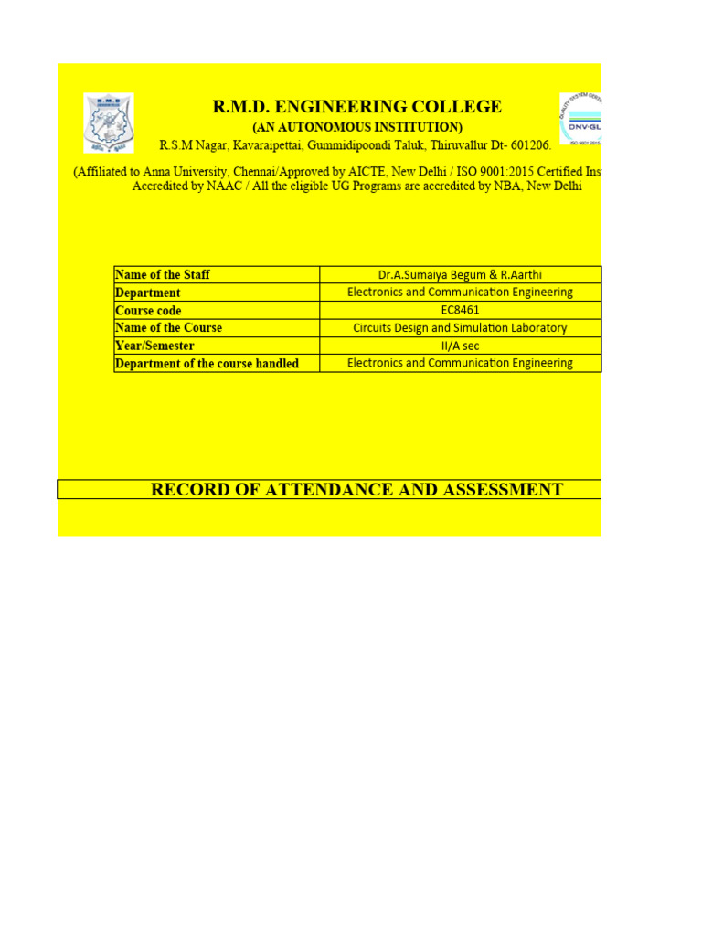 EC8461 Circuits Lab Attendance | PDF | Electronic Oscillator | Computer ...