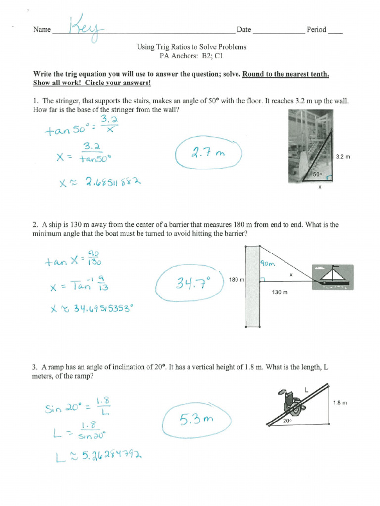 Using Trig Ratios To Solve Problems Answer Key | PDF