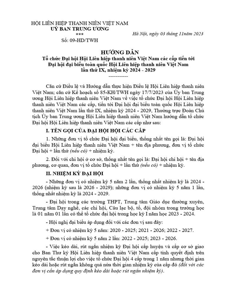 (03.11) Huong Dan To Chuc DH Hoi LHTN VN Cac Cap Tien Toi DH Toan Quoc ...