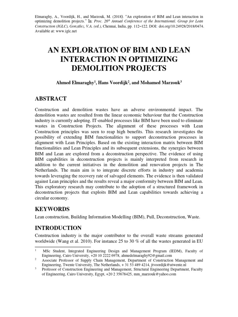 An Exploration of BIM and Lean Interaction in Optimizing Demolition ...