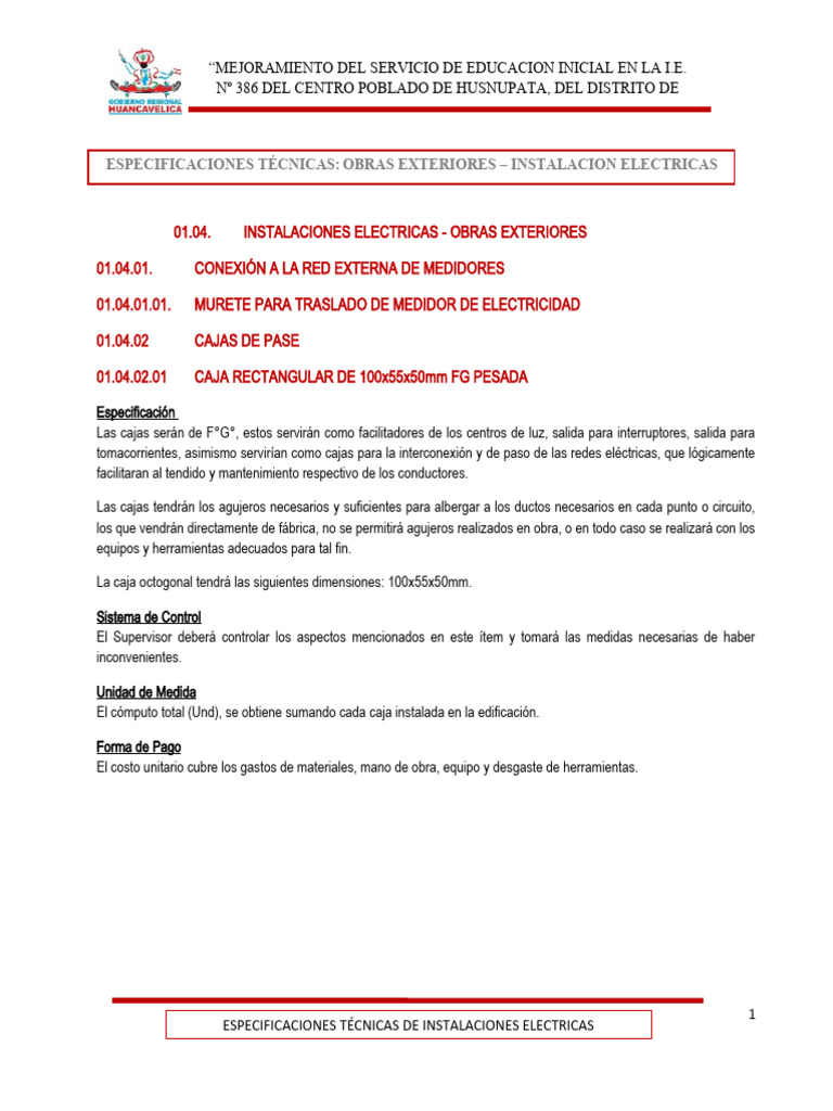 4. Esp. Tec. INST. ELECTRICAS_OBRAS EXTERIORES | PDF | Cobre ...