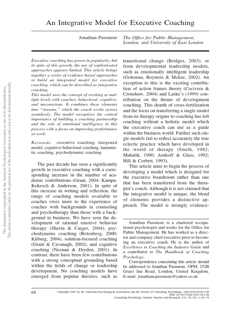 An Integrative Model For Executive Coaching 2007 | PDF | Psychotherapy ...
