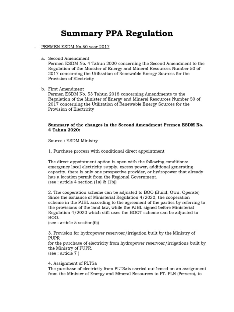 Summary PPA Regulation | PDF | Power Station | Renewable Energy