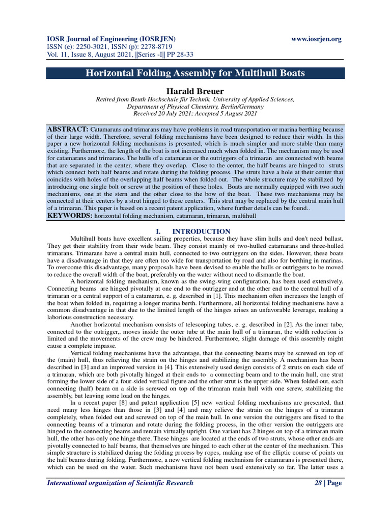 Horizontal Folding Mechanism for Multihulls | PDF | Water Transport ...