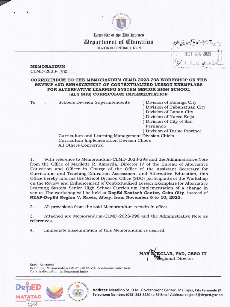 MEMORANDUM CLMD-2023-310- CORRIGENDUM TO THE MEMORANDUM CLMD-2023-298 ...