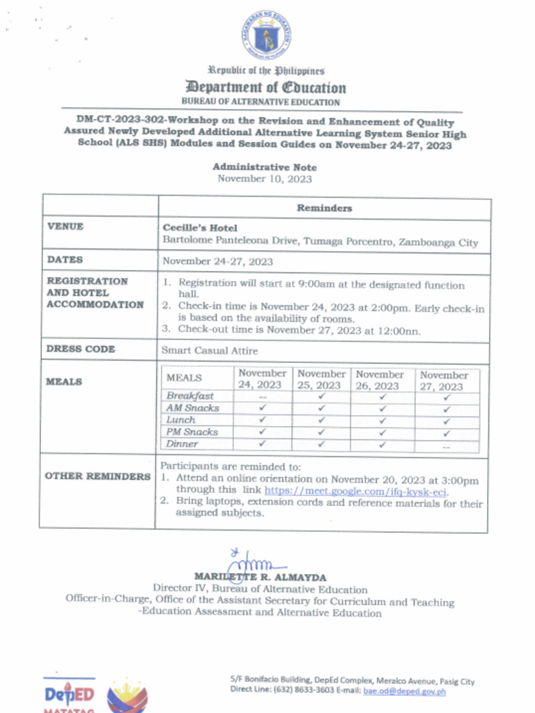 Administrative Note - DM-CT-2023-302 | PDF