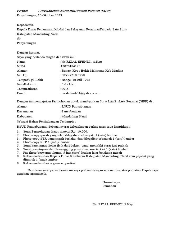 Surat Permohonan Sipp 2023 | PDF