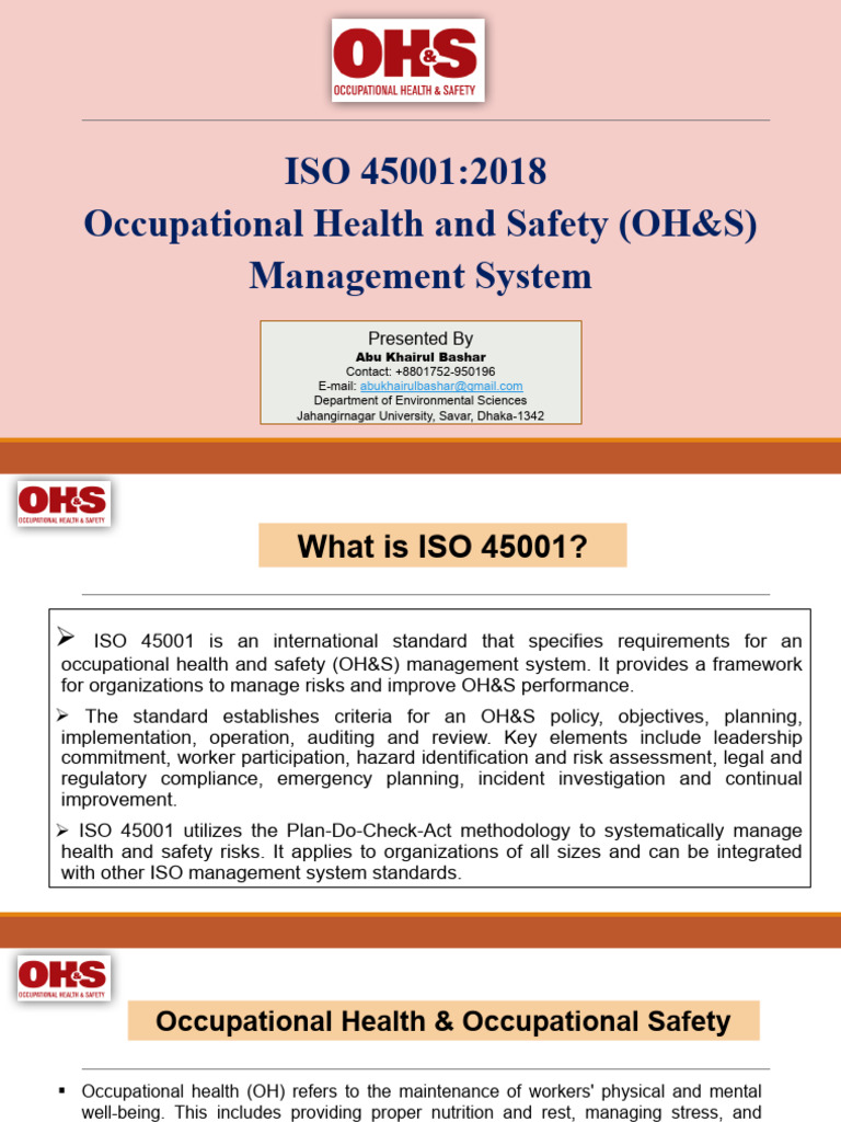 Occupational Health & Safety Management System (ISO 45001) | PDF | Occupational Safety And ...