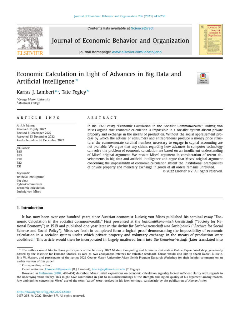 Economic Calculation in Light of Advances in Big Data and | PDF ...