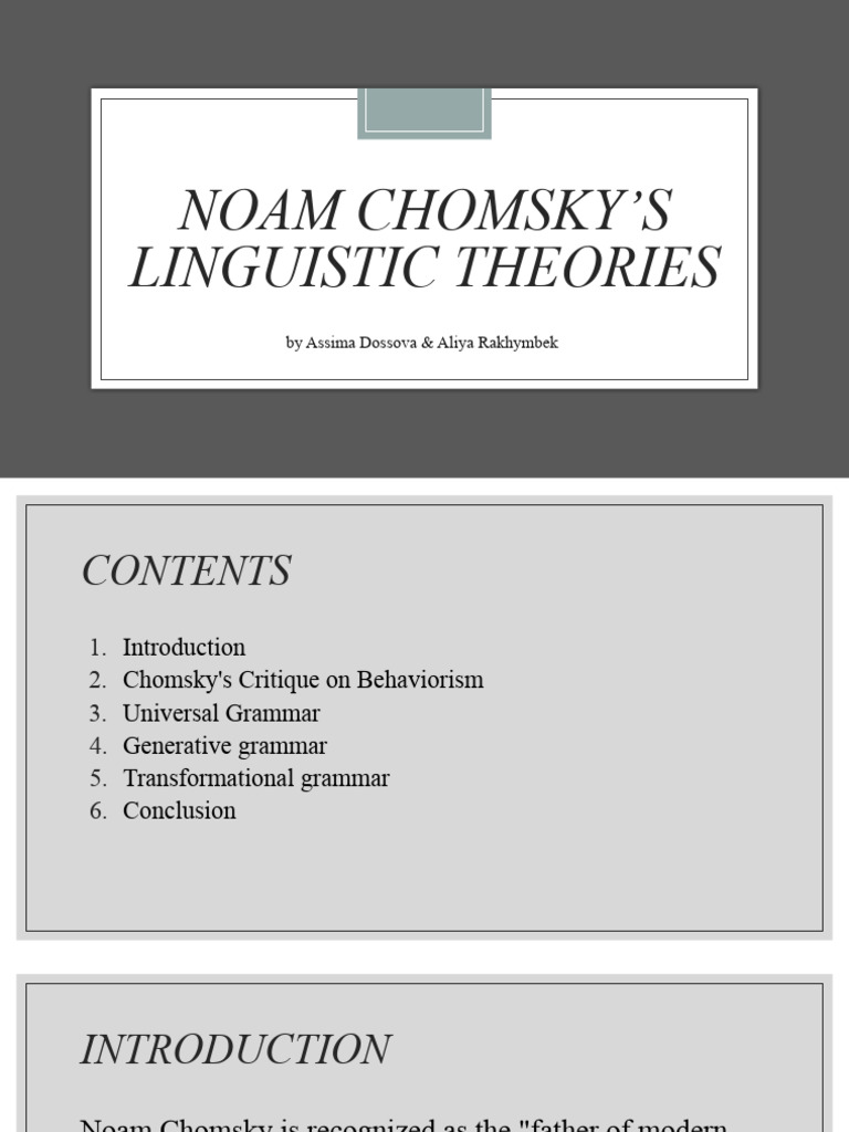 Noam Chomsky's Linguistic Theories | PDF | Syntax | Language Acquisition