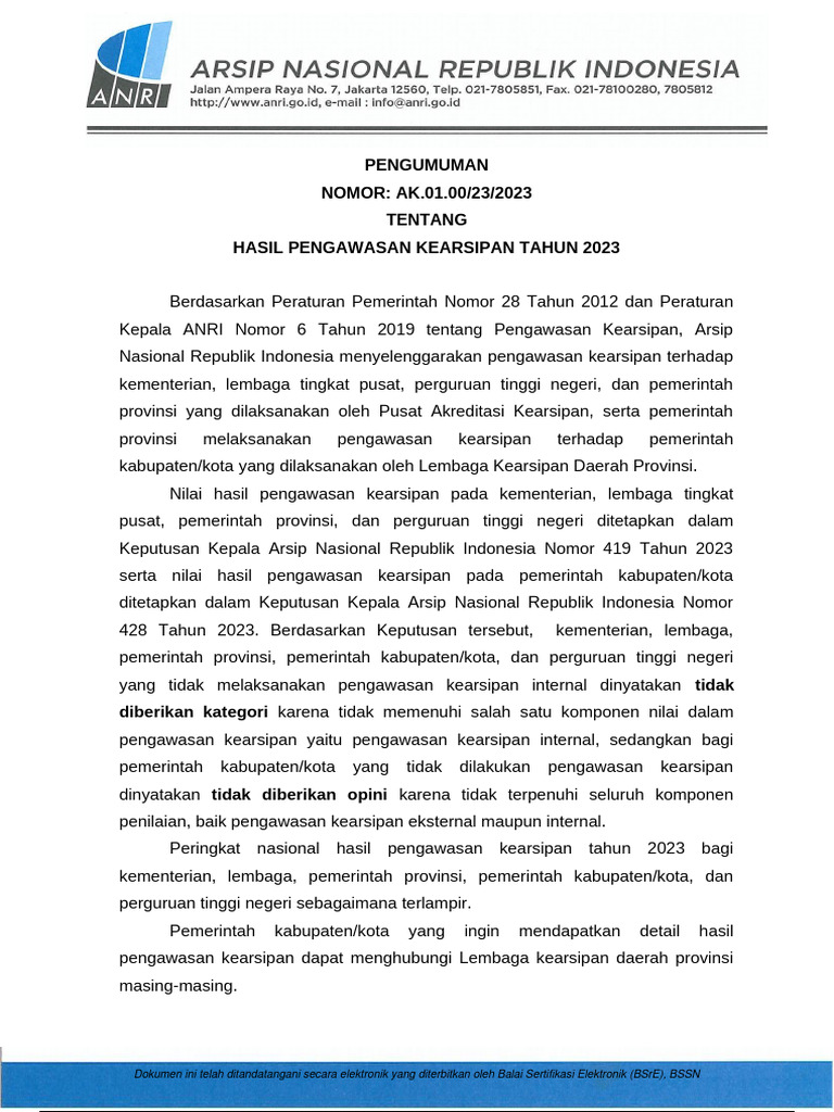 Pengumuman NHP Tahun 2023 | PDF