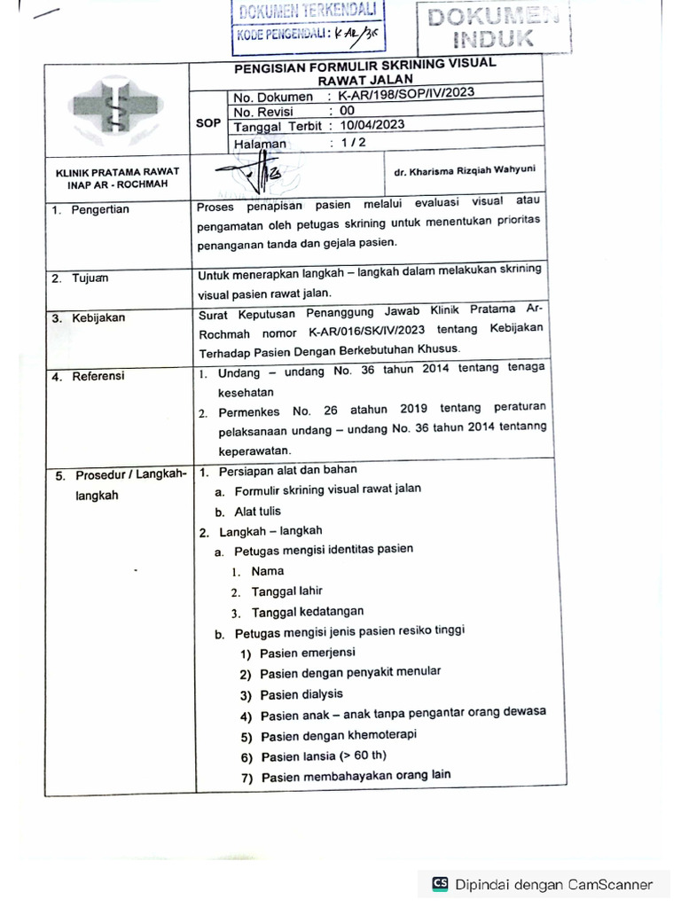 Sop Formulir Skrining Visual Rajal | PDF
