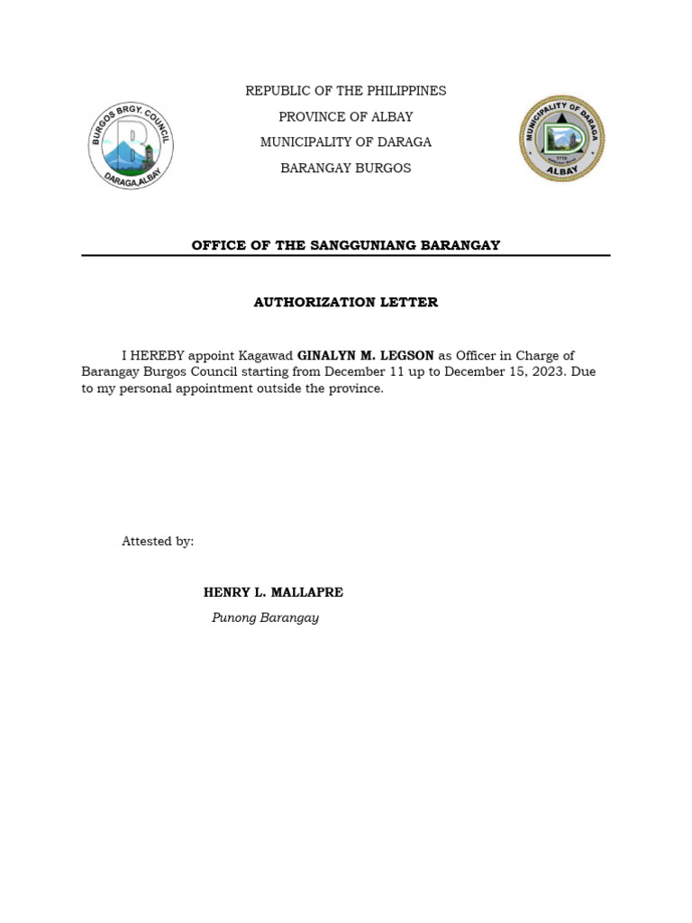 Authorization Letter | PDF