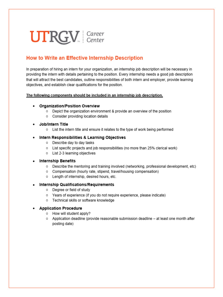 Developing Internship Description W Sample | PDF | Internship | Job Hunting