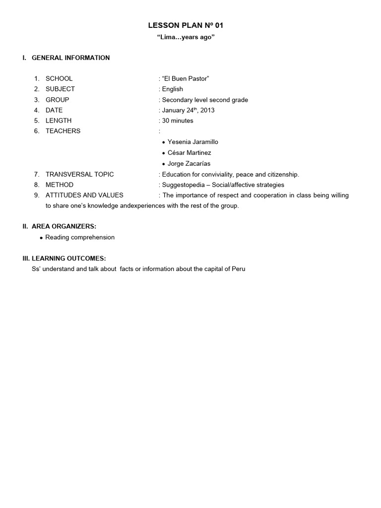 Lesson Plan - 2020 | PDF | Reading Comprehension | Lima