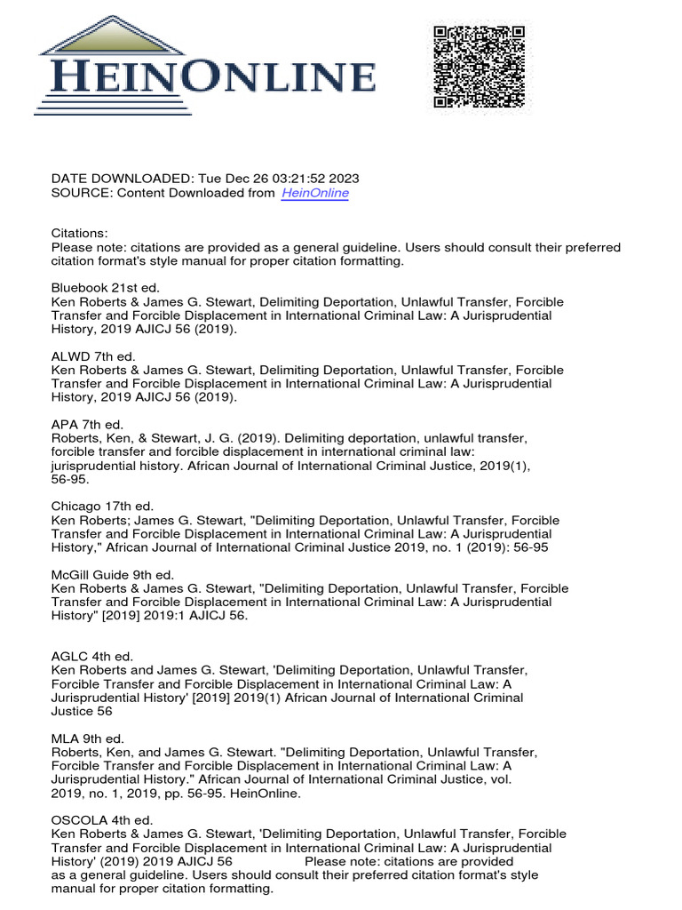 Jurisprudential History of Displacement Crimes | PDF | Crimes Against ...