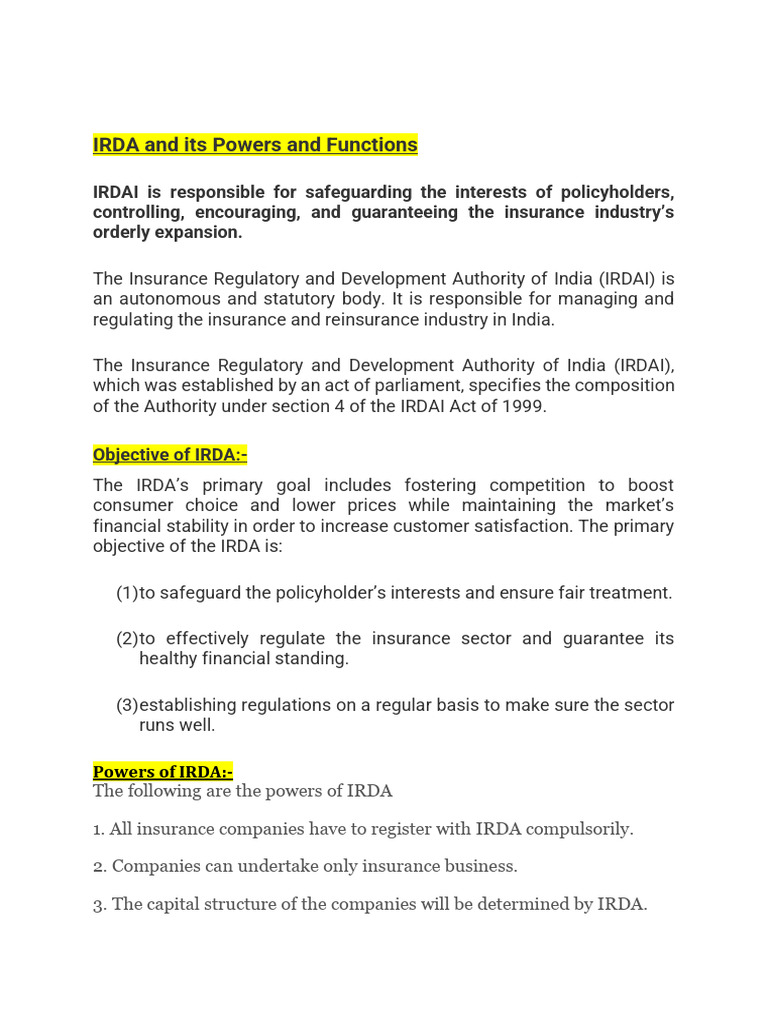 IRDA and Its Powers and Functions | PDF | Insurance | Private Law