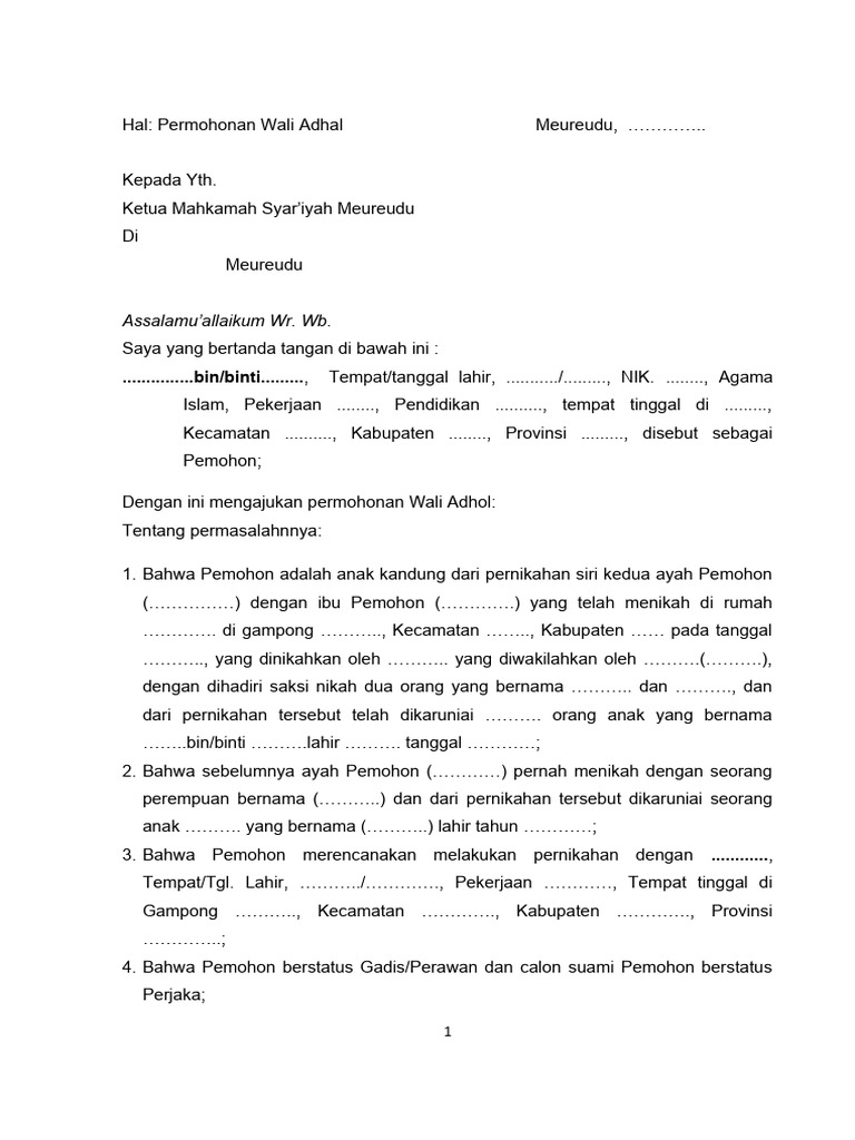 Permohonan Wali Adhal untuk Pernikahan | PDF | Ilmu Sosial