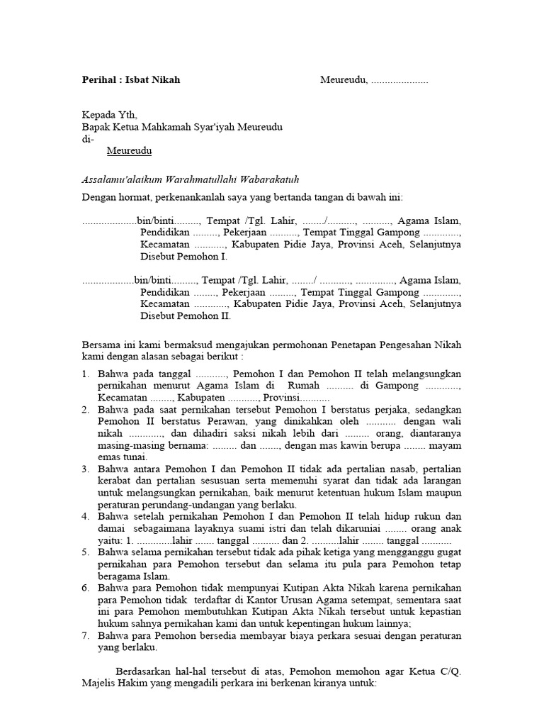 Contoh Itsbat Nikah | PDF | Hukum
