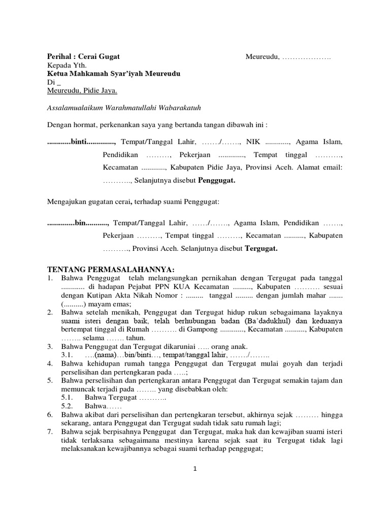 Contoh Cerai Gugat | PDF