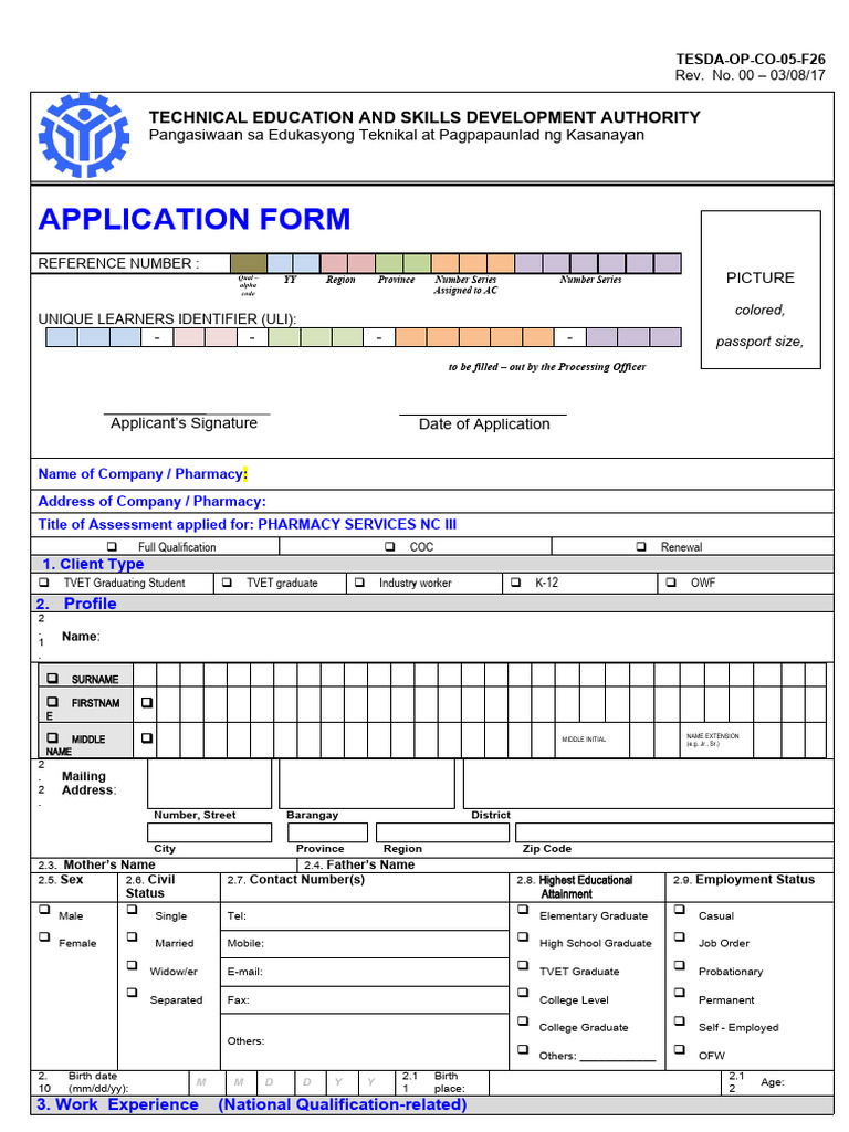 Application Form Pharmacy | PDF