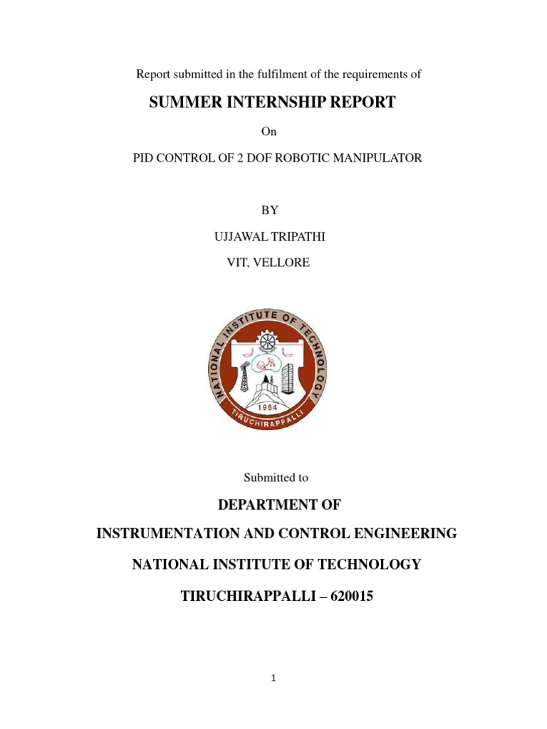 Summer Internship | PDF | Control Theory | Robotics