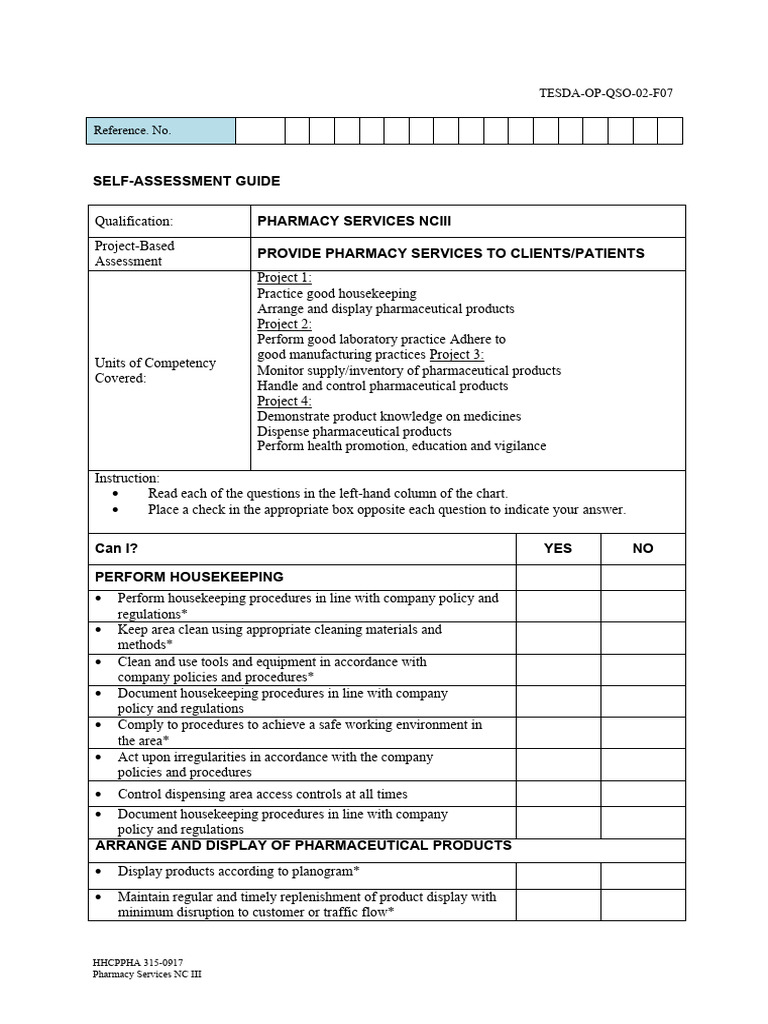 Pharmacy Services NC III Self-Assessment Guide | PDF | Prescription ...