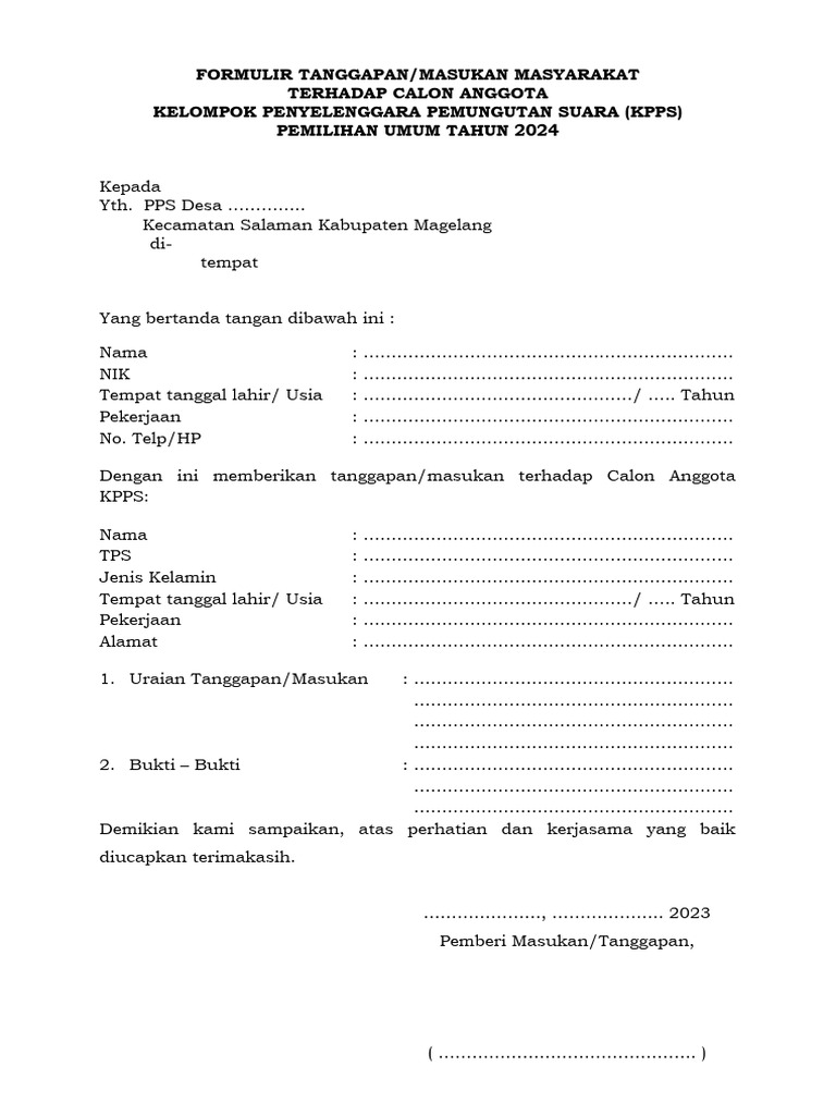 Form Tanggapan Masyarakat - Kpps | PDF