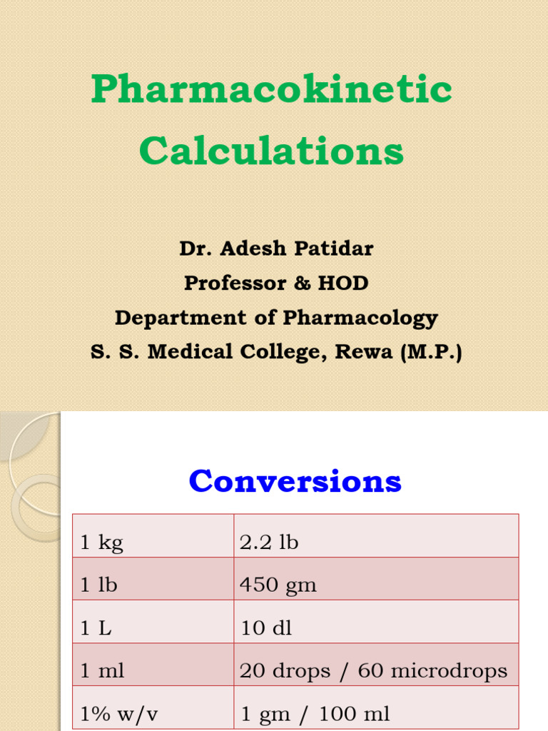 Pharmacokinetic Calculations | PDF