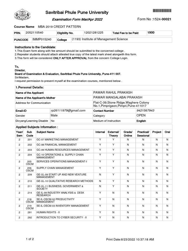Sample Exam Form Oscm | PDF