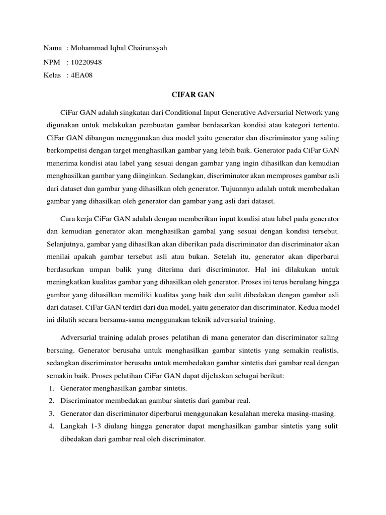 CiFar GAN: Pembuatan Gambar Kondisional | PDF | Komputer