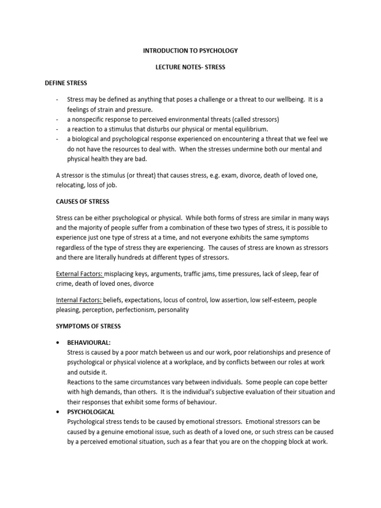 Psychology Lecture: Understanding Stress | PDF | Stress (Biology ...