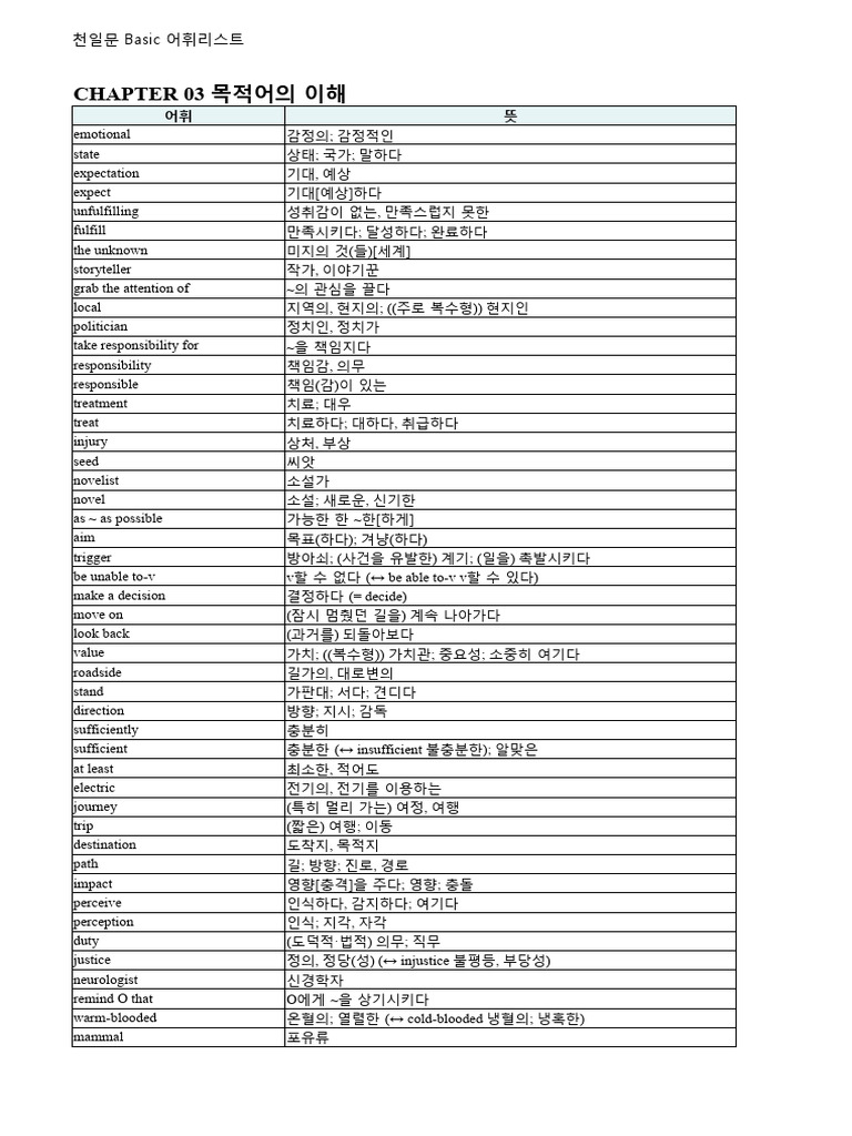 천일문 기본 Basic - Ch03 - 어휘리스트 | PDF