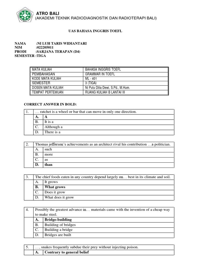Uas Ni Luh Taris Widiantari 022205011-Prodi Sarjana Terapan-Atrobali ...