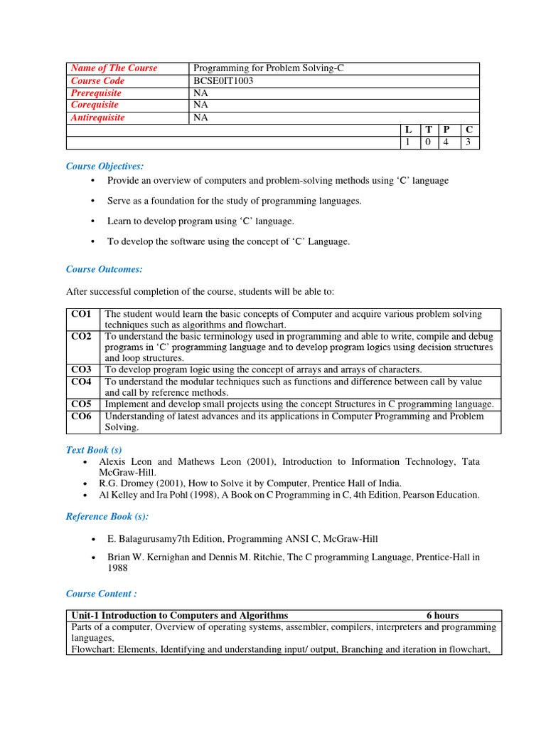C Syllabus | PDF C Syllabus | PDF