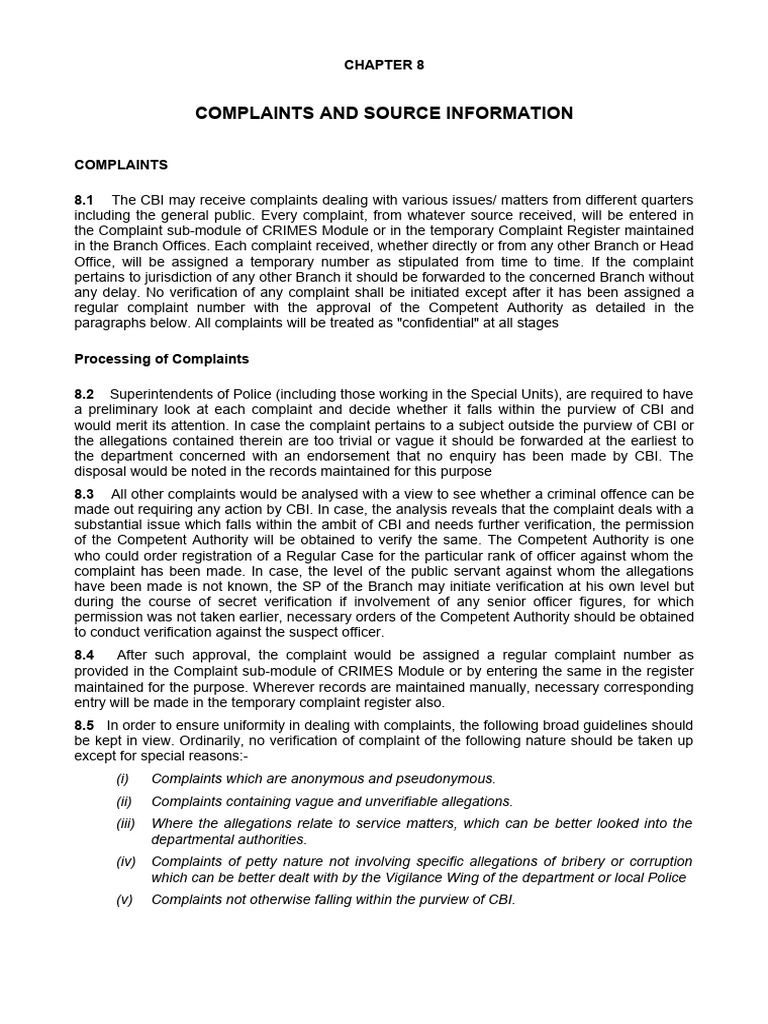 Cbi Manual | PDF | Police | Complaint