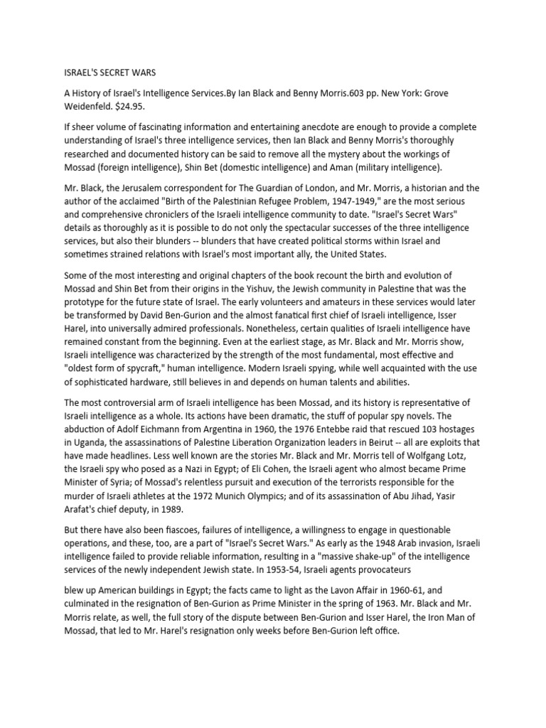 Israel Secret War Summary | PDF