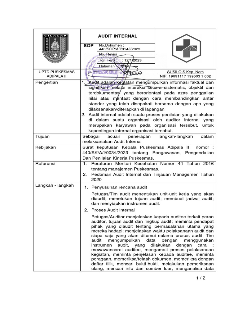 Sop Audit Internal | PDF