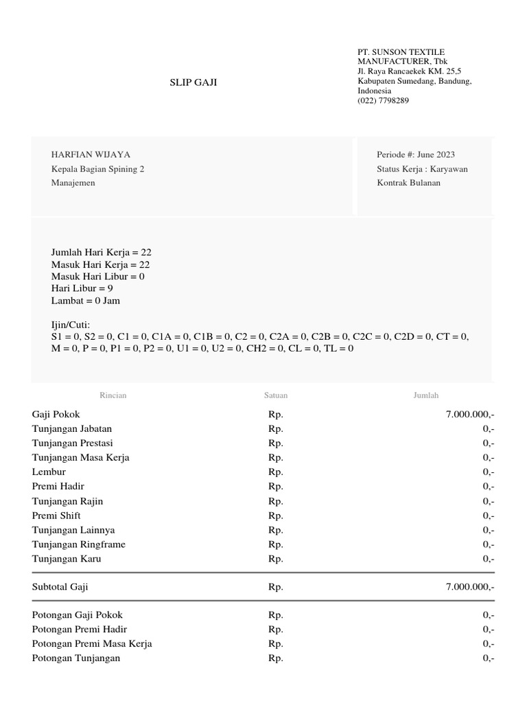 Slip Gaji HARFIAN WIJAYA (E48) Periode June 2023 | PDF