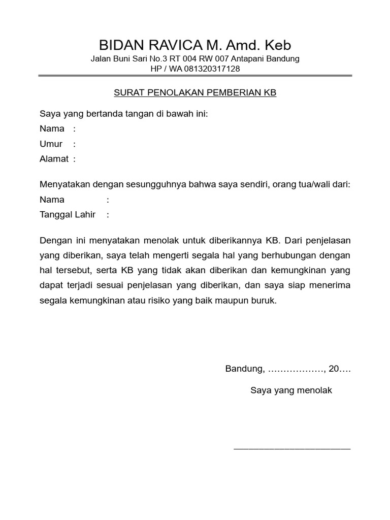 Surat Penolakan KB | PDF