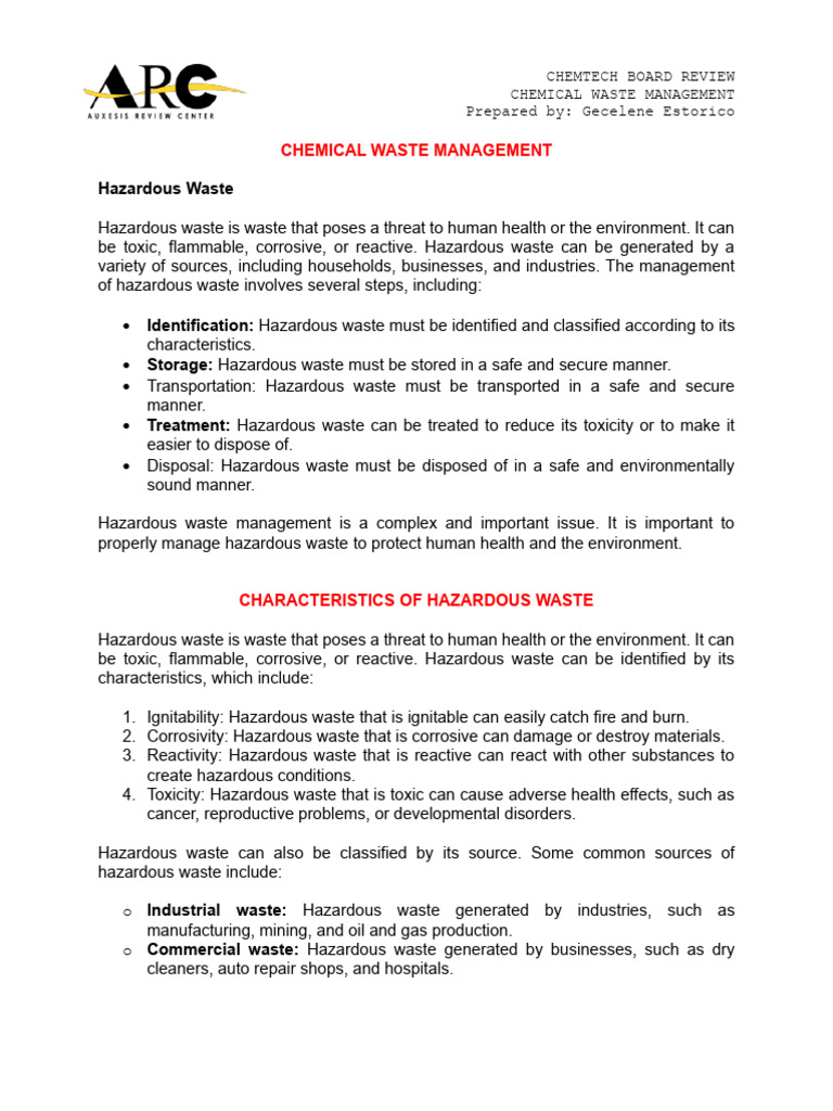 1.6 Chemical Waste Management | PDF