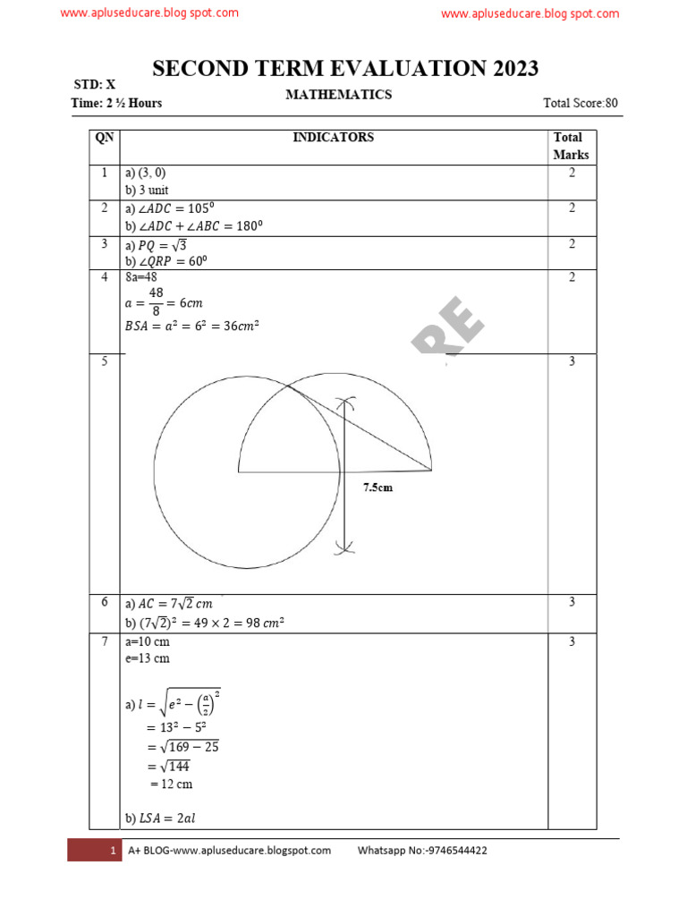 A+ Blog-Sslc-Maths-Second Term 2023-24-Ans Key em | PDF