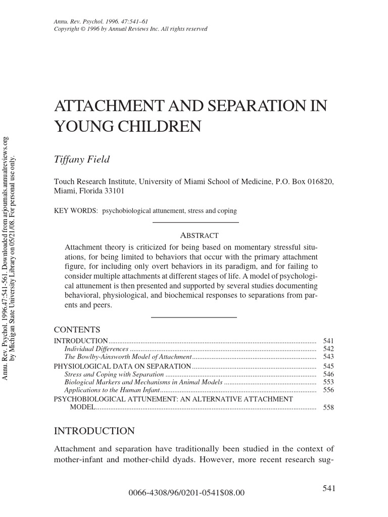 1996 - Attachment and Separation in Young Children | PDF