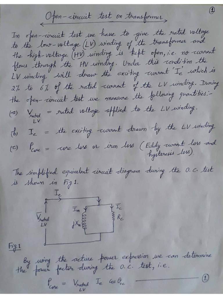 Notes - Open and Short Circuit Test | PDF
